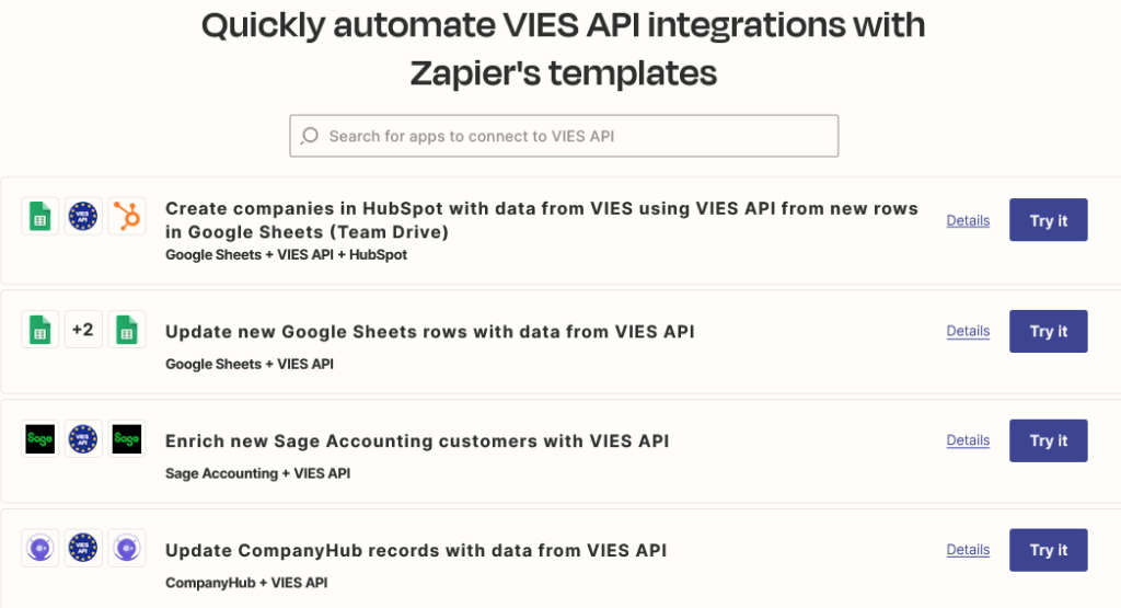 VIES API app is available on zapier.com platform now!